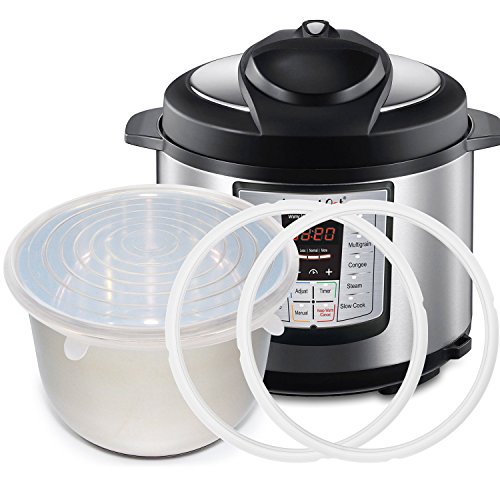 2PCS Silicone Sealing Ring Gaskets + 1PC Silicone Inner Pot Lid Cover Compatible with Instant Pot 6 qt, Pressure Cooker Replacement Sealing Ring Set, Food-Grade BPA-free (6 QT 2 Ring & 1 Lid)