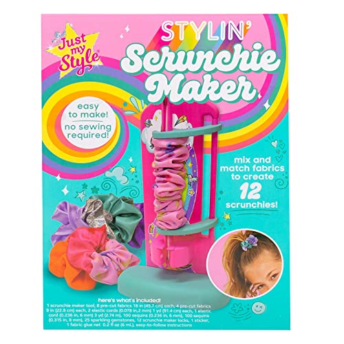 Just My Style D.I.Y. Scrunchie Maker by Horizon Group USA, Design Your Own Colorful Satin Scrunchies Hair Bands, Easy-to-Use Tool & Gemstones Included