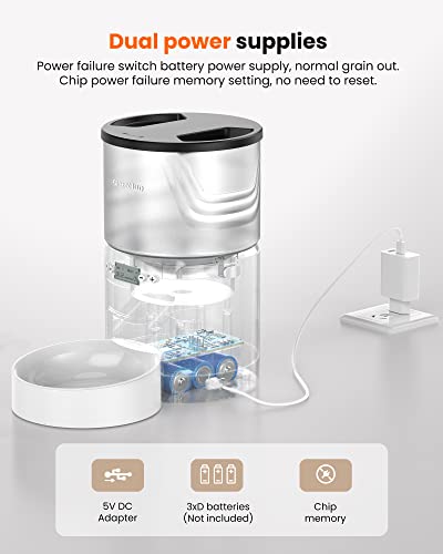 Automatic Cat Feeder, Timed Cat Feeder with Adjustable Feeding Schedule, Cat Dry Food Dispenser, GIOTOHUN pet feeders with Desiccant Bag, 1-4 Meals Per Day, 10s Voice Recorder, Dual Power Supply