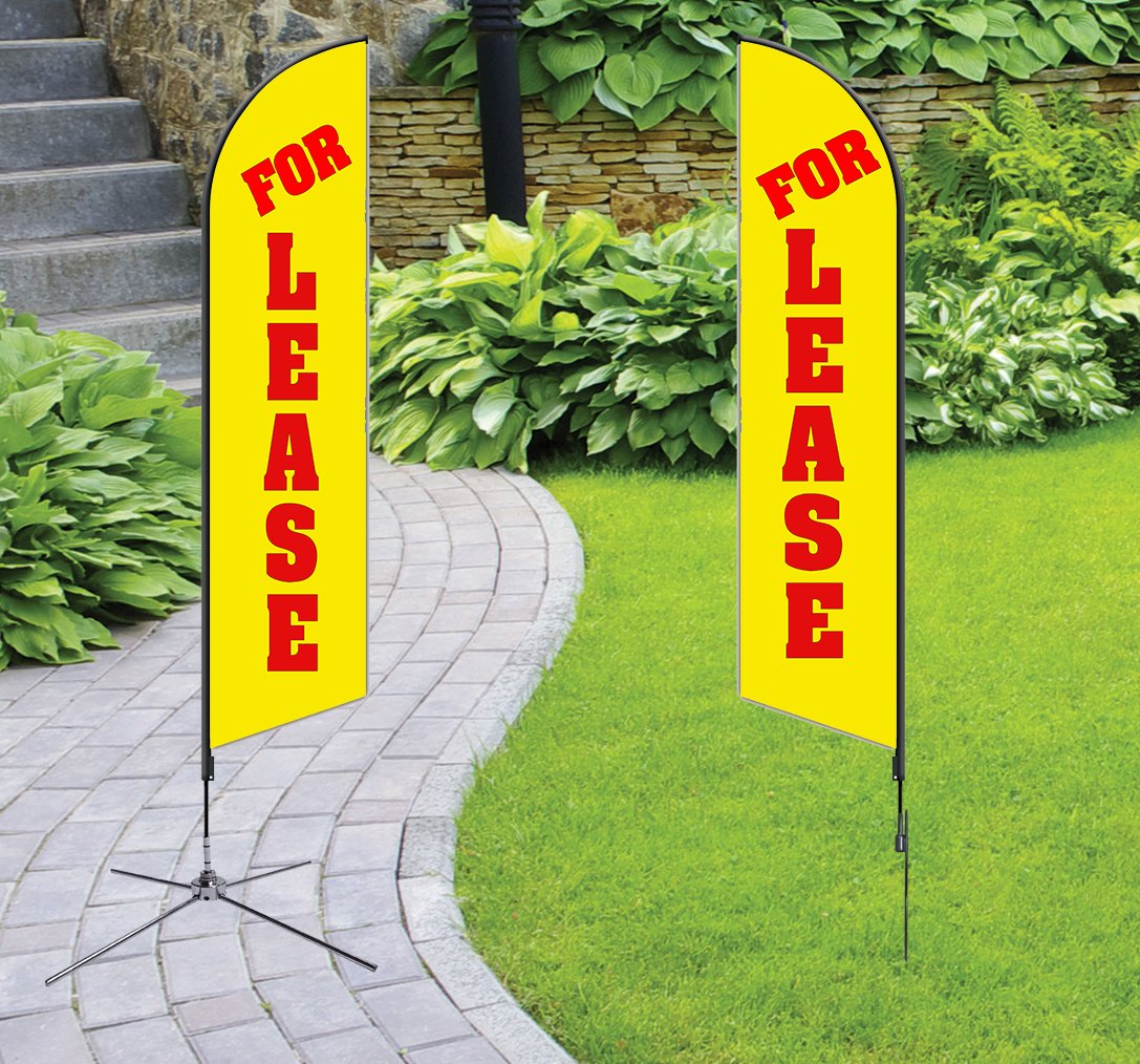 BannerBuzz FOR LEASE flag SINGLE SIDED , BLADE SHAPE Flag KIT Business Sign Banner (2' X 7.58')