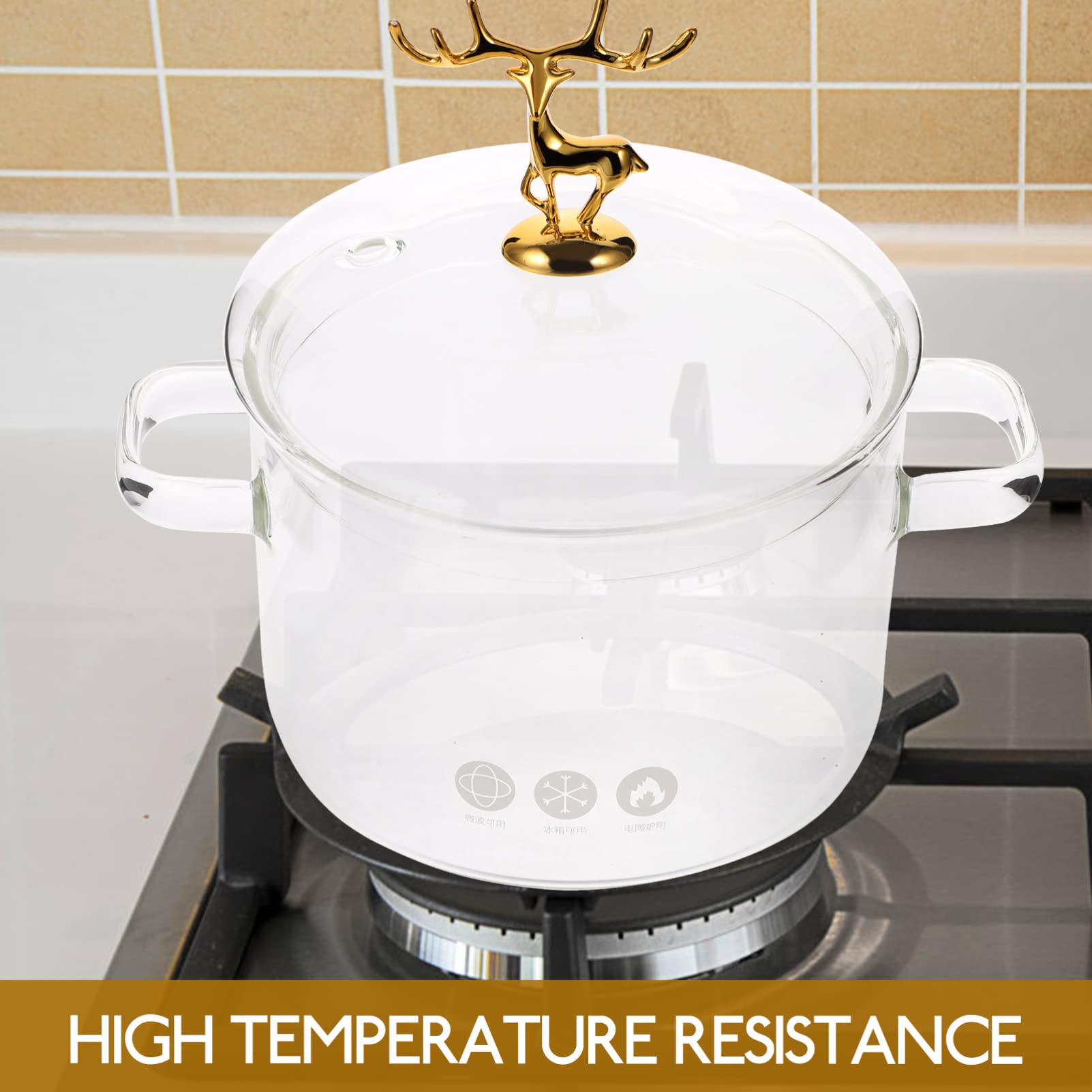 Yardwe Soup Pot Milk Hot Pot High Borosilicate Noodle Pot Christmas Saucepan Cooking Pot Multi-Functional Stewing Pot Home Accessories Pot Stew Pot Baby Glass with Pot Binaural