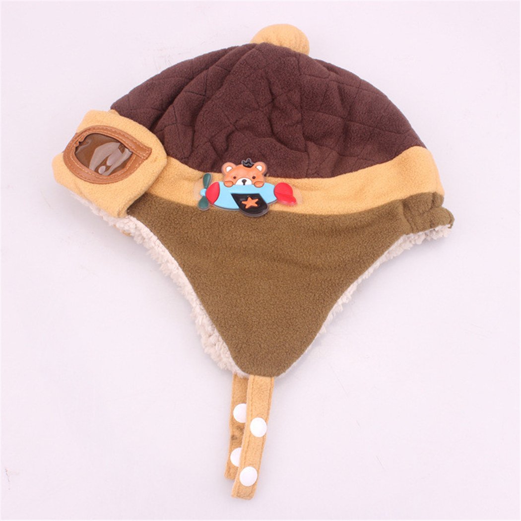 Kafeimali Baby Boys Girls Crochet Earflap Winter Warm Caps Beanie Pilot Aviator Cartoon Hats (Brown)