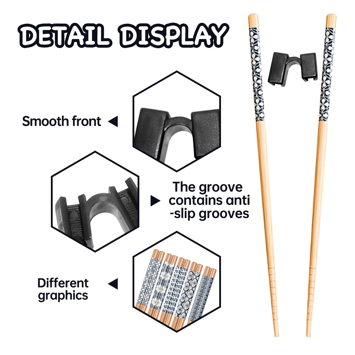 7 Pairs Reusable Training Chopsticks Helpers for Kids Adult Trainer Beginner Learner, Japanese Bamboo Chopsticks and Non-Slip Connector Set, Dishwasher Safe, L8.86Inch (3.Glaze print)