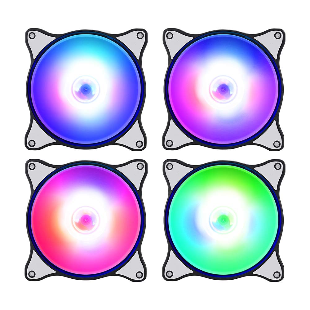 4 pcs PC Case Cooling Fan Computer Case Fan,Long Life 120mm High Airflow Quiet Edition Changeable Colourful LED Case Fan for PC Cases, Radiators 4-Pack