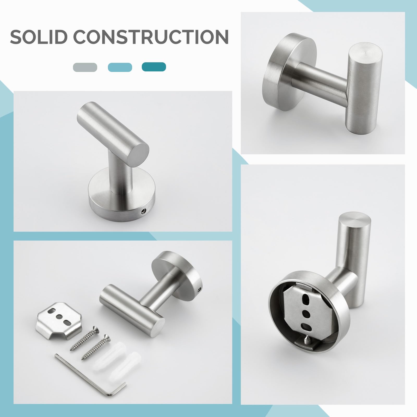 Angle Simple Robe Towel Hook Brushed Nickel, SUS304 Stainless Steel Bathroom Towel Holder, Kitchen Shower Towel Hanger, Wall Mount
