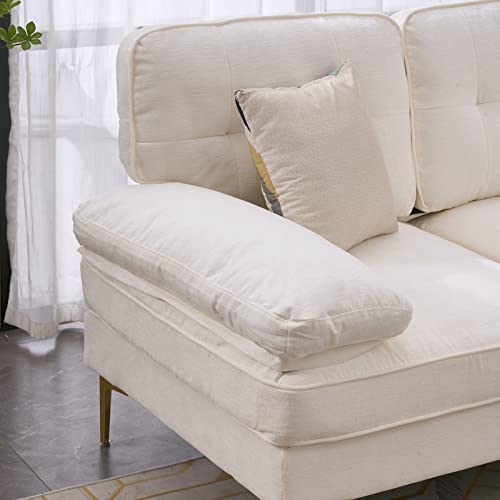 POULEII Sectional Sofa,Modern L-Shape Modular Sectional Sofa Sleeper Couch with Chenille Fabric and Gold-Plated Feet for Living Room, Apartment, Office,Creamy-White