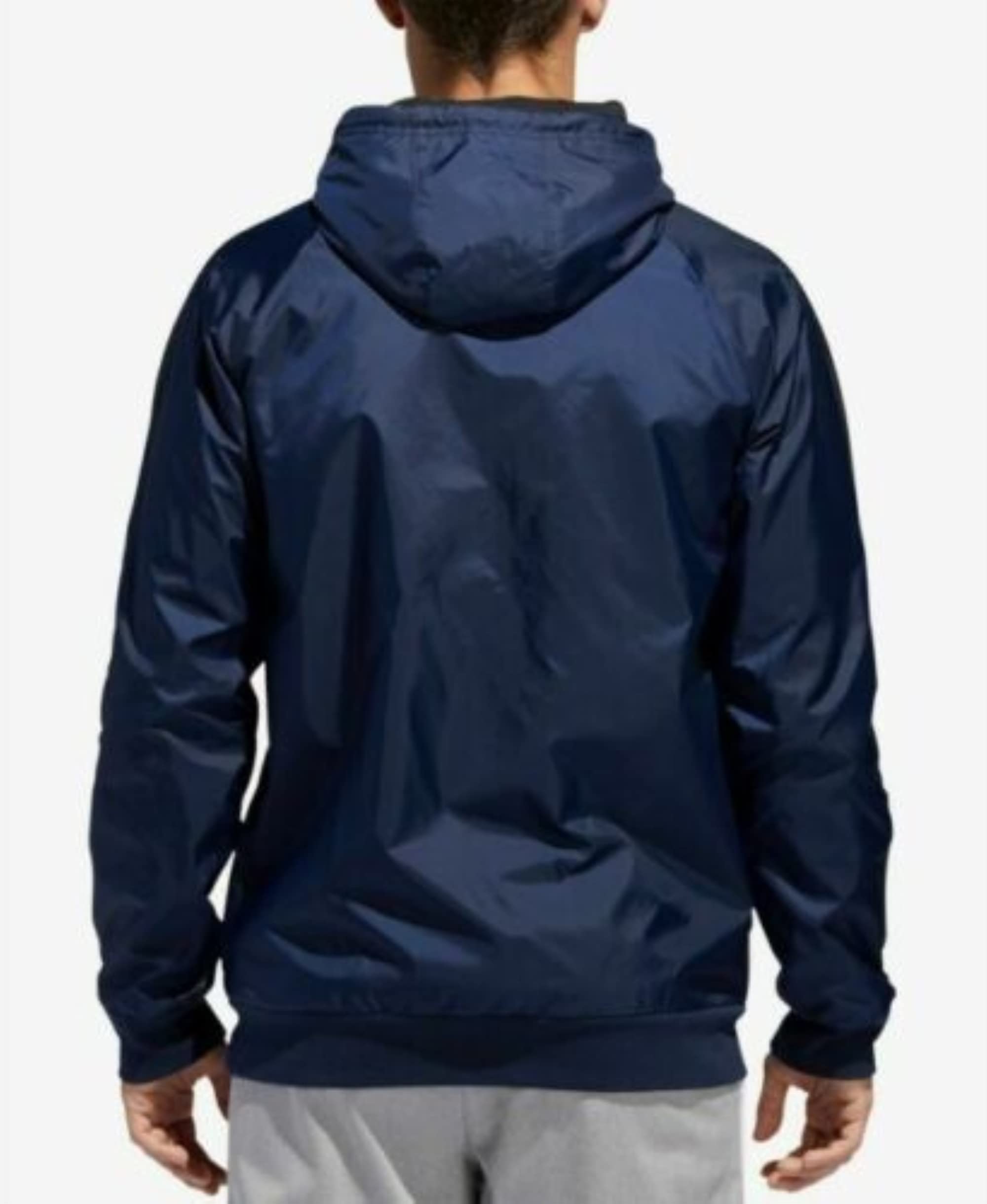 Adidas Men's Reversible Balance 3-Stripes Lightweight Hooded Jacket, Collegiate Navy/Black Small