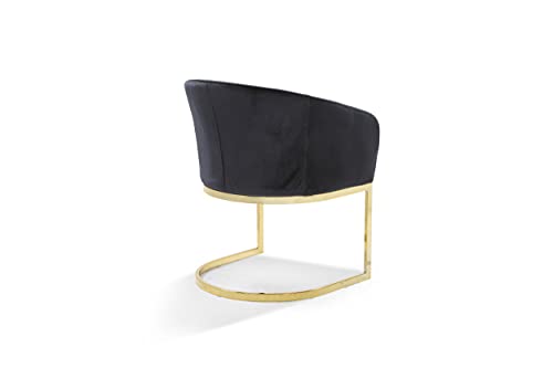 Iconic Home Siena Accent Club Chair Shell Design Velvet Upholstered Half-Moon Gold Plated Solid Metal U-Shaped Base Modern Contemporary Black, 25.6D x 23.2W x 31.7H in