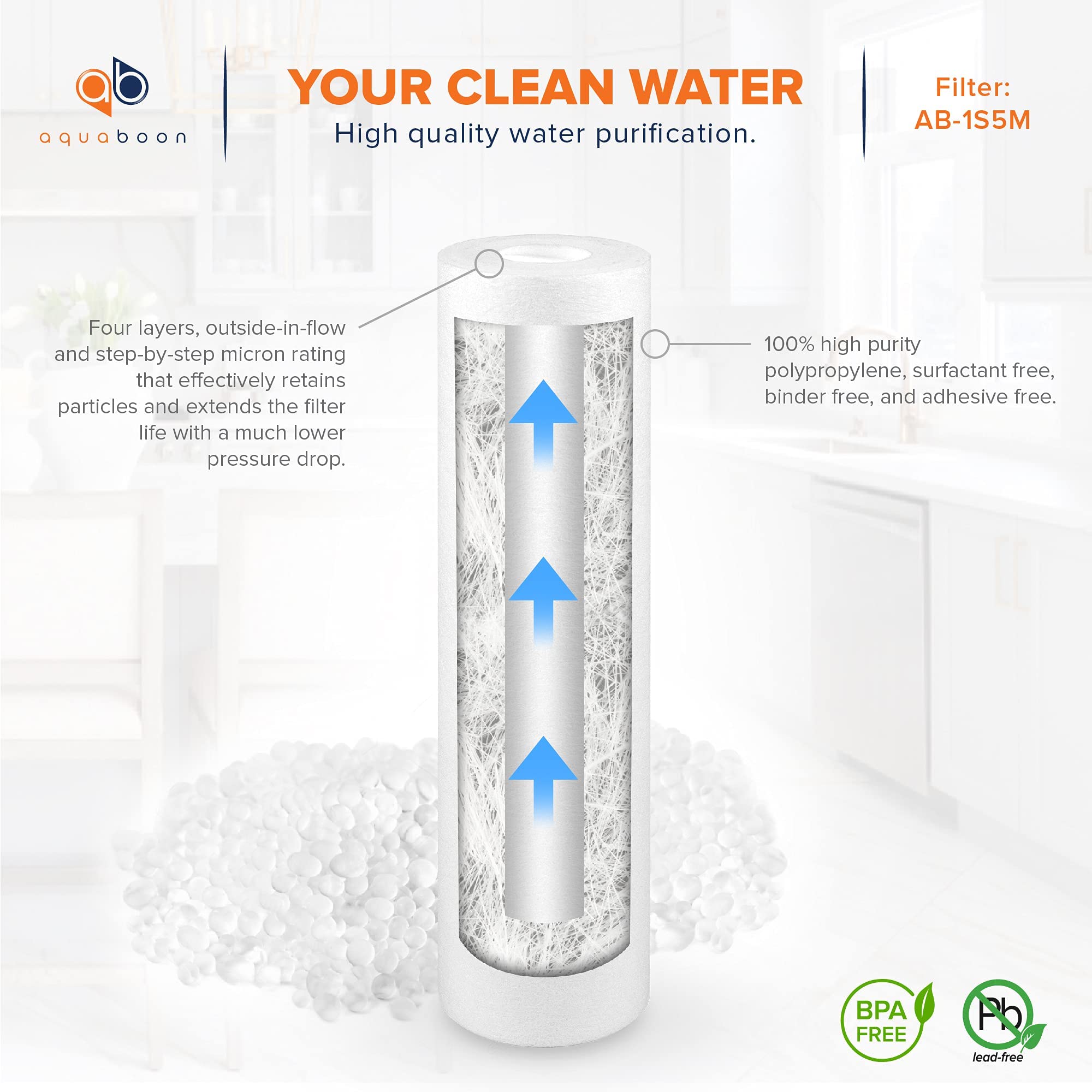 Aquaboon Universal 5 Micron 10 x 2.5 inch Cartridge, Replacement Filter Set with Sediment & Carbon Filters for Standard 10" Housings, Compatible: DWC30001, FXWTC, WHEF-WHWC, WHKF-WHWC, Pentek DGD, RFC