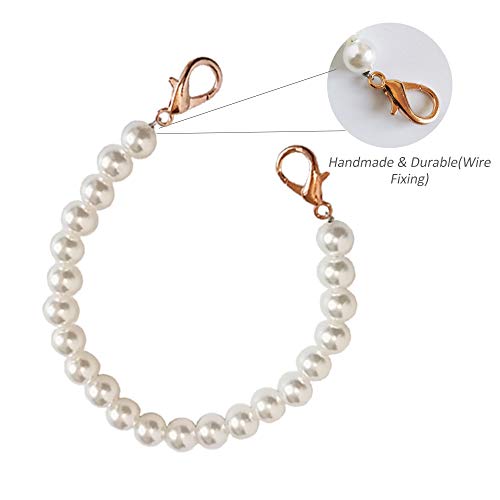 3Pcs DIY Round Imitation Pearl Bead Short Handle Replacement Chain Strap, Creatiee Handbag Chains Accessories Purse Shoulder Cross Body Straps with Metal Buckles(10 Inches)