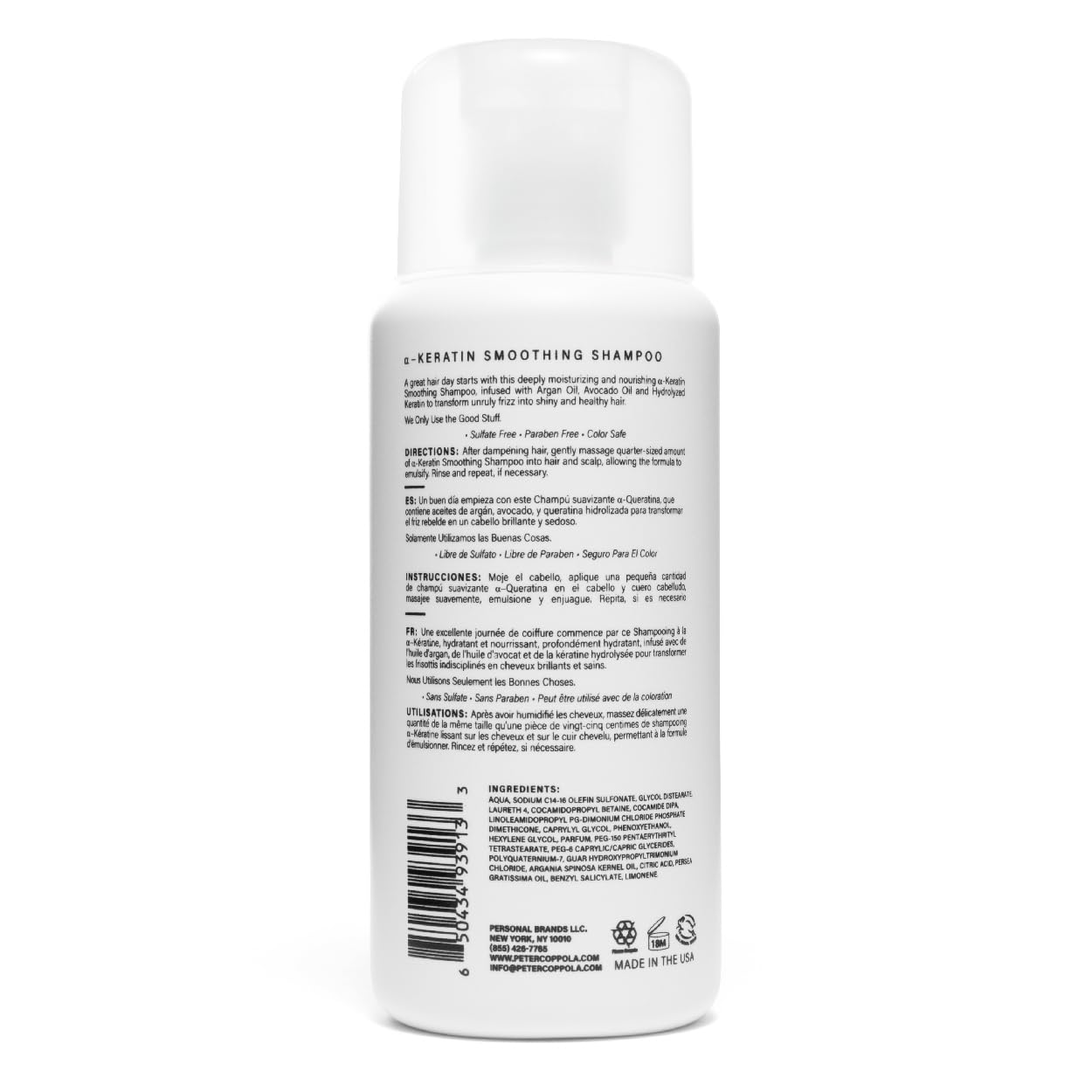 PETER COPPOLA A-keratin Smoothing Shampoo - Sulfate Free Shampoo Infused With Argan Oil, Avocado, And Hydrolyzed Keratin Smooths, Softens, & Hydrates Thick, Coarse, Frizzy Hair (10 Fl Oz)
