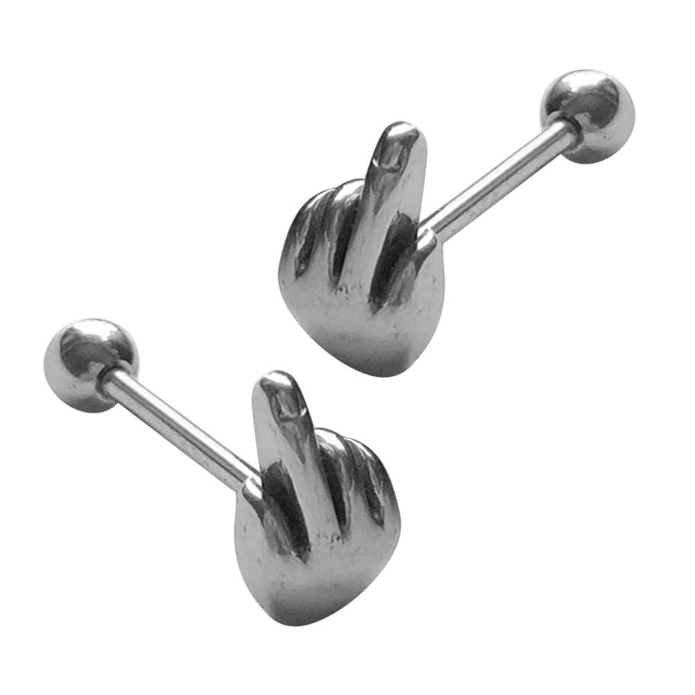 2pcs Steel Tongue Bar with Middle Finger Cartilage Body Piercing Ring for Lip for Man Women