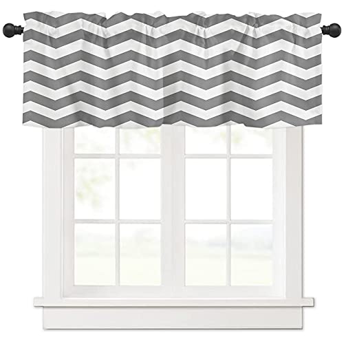 Artwork Store Valances Windows Curtain Simple Chevron Zig Zag Gary and White Ripple Kitchen Valances Rod Pocket Window Treatment Short Curtains Valance for Window 1 Panel,42 by 18 inches