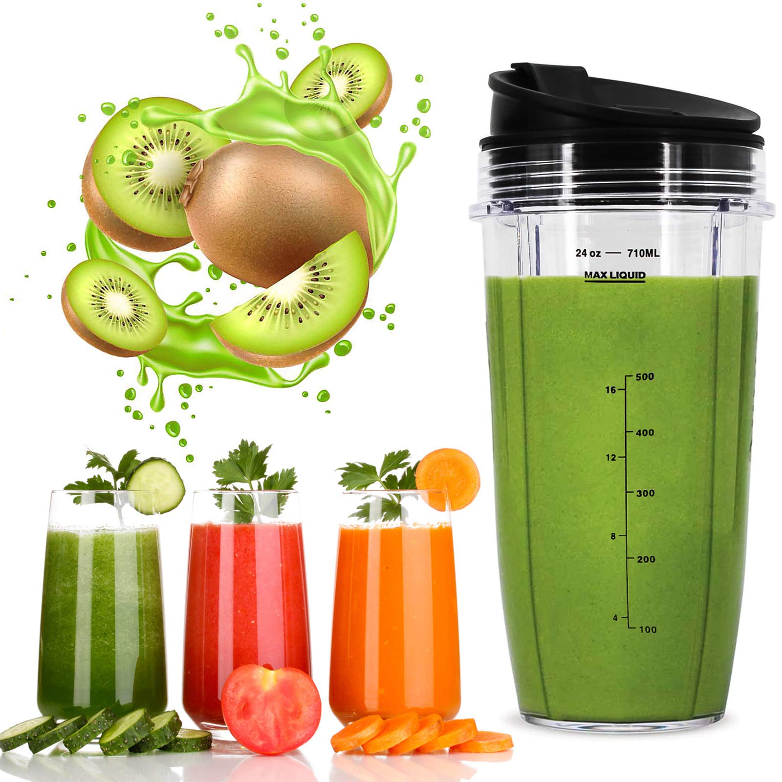 24 oz Cups, Compatible with BL480, BL490, BL640, BL680 for Nutri Ninja Auto IQ Series Blenders (Pack of 2)