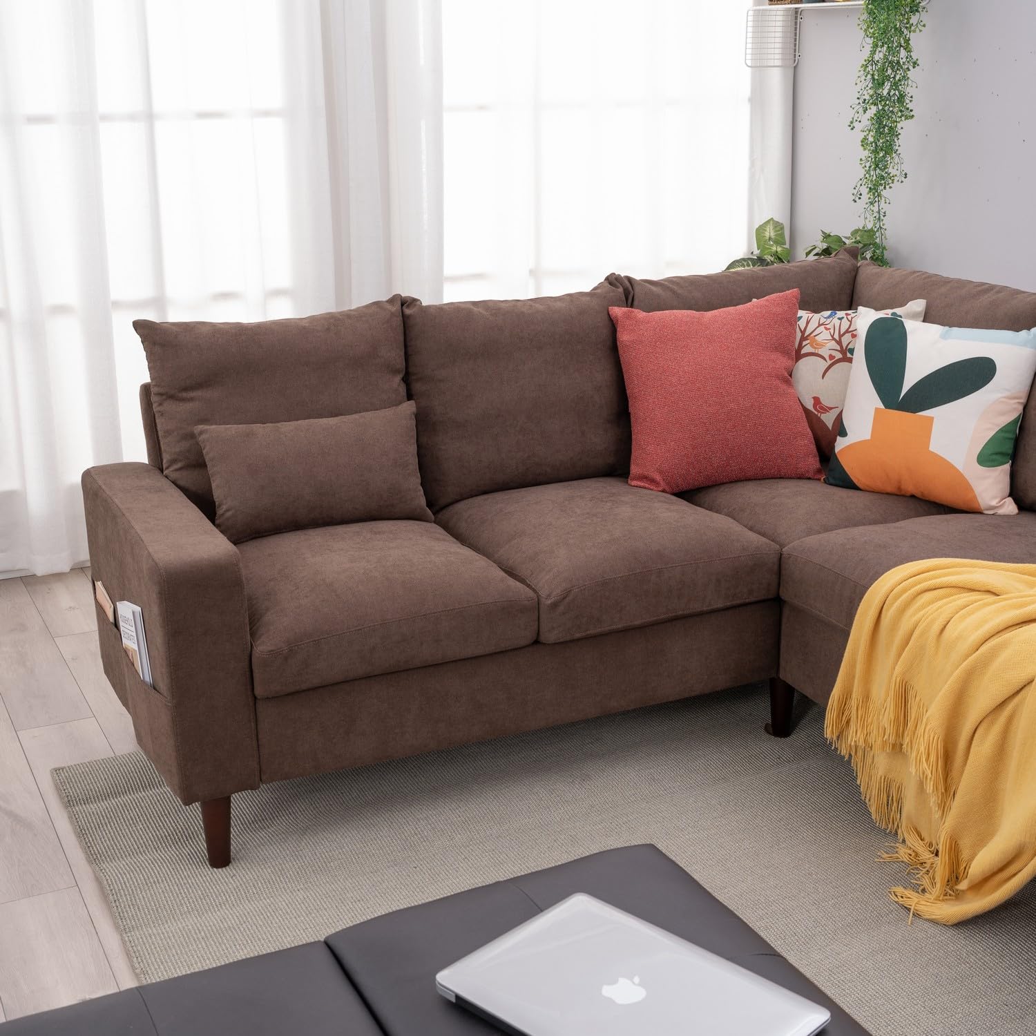 Panana Sectional Sofa 5 Seater Convertible Sectional Sofa Couch L Shaped Couch Sofa (Browm)