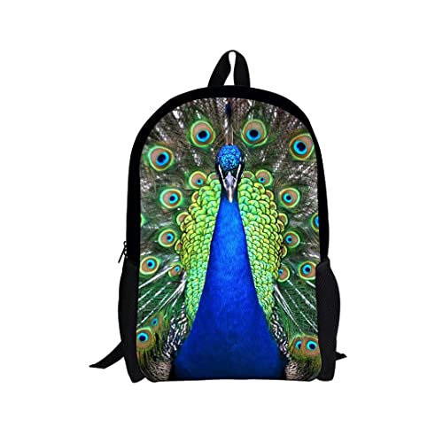 AmzPrint Peacock Backpack For Elementary Schoo Kids Boys Girls Animal Print 17 Inch School Bag Bookbag Back To School As Gift