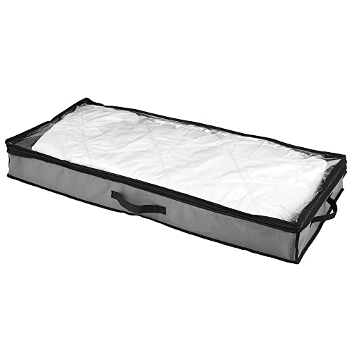 mDesign Soft Fabric Under Bed Storage Organizer Holder Bag for Clothing, Accessories, Boots - Easy-View Top Panel, 2-Way Zippered Lid, Side Handles, 2 Pack - Charcoal Gray/Black