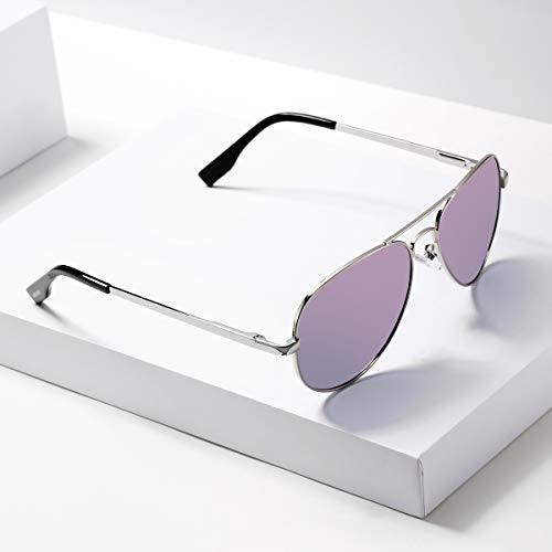 AZorb Polarized Aviator Sunglasses Mirrored Lens Metal Frame for Men Women, 100% UV 400 Protection