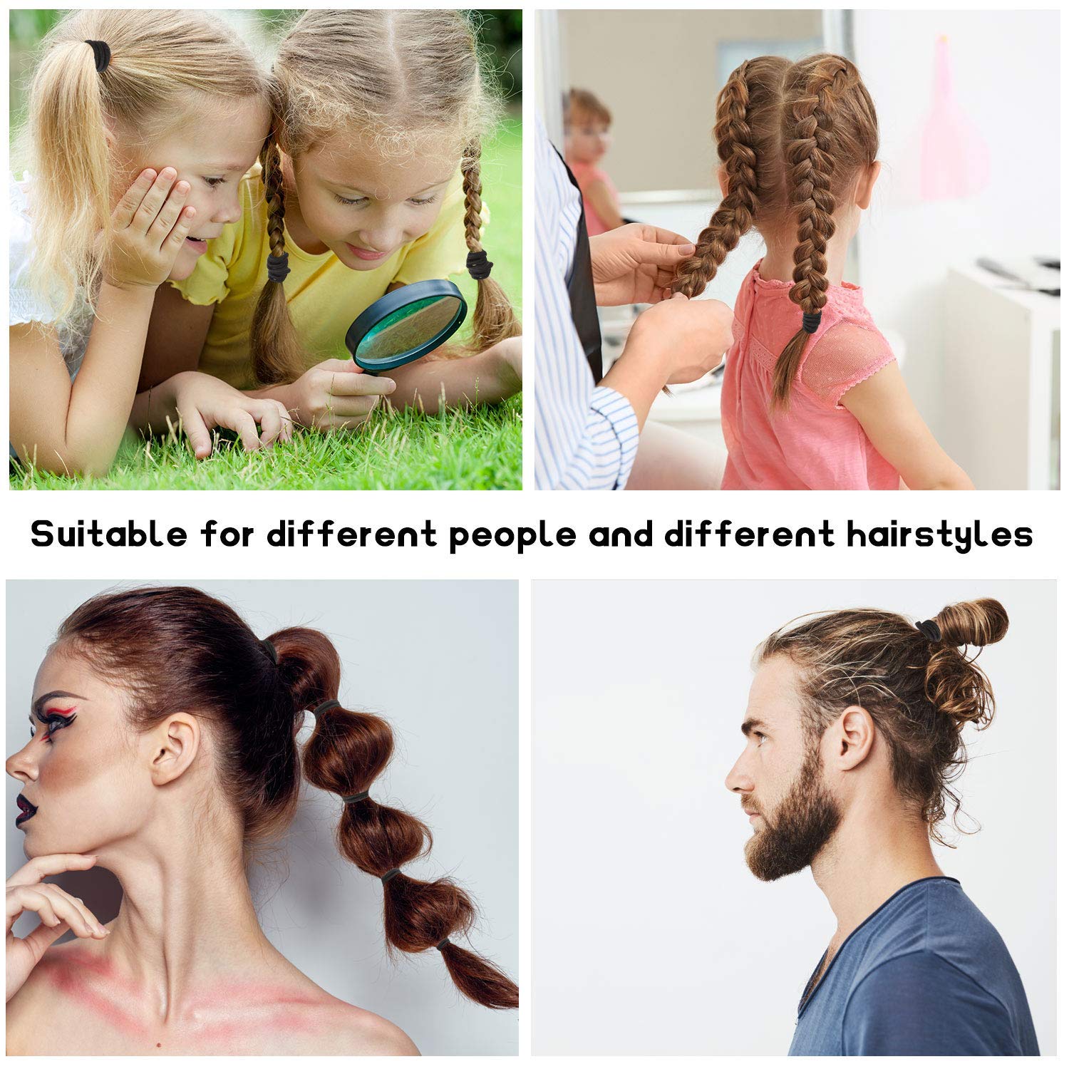 300 Pieces Black No Crease Girls Hair Ties, Hair Bands ,Bulk Elastics Ponytail Holders Ties for Thick Heavy and Curly Hair