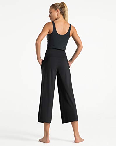 Dragon Fit Women Split Bootleg Yoga Capris Pants with Pockets Tummy Control High Waist Workout Flare Crop Pants (Large, 40k-Black)
