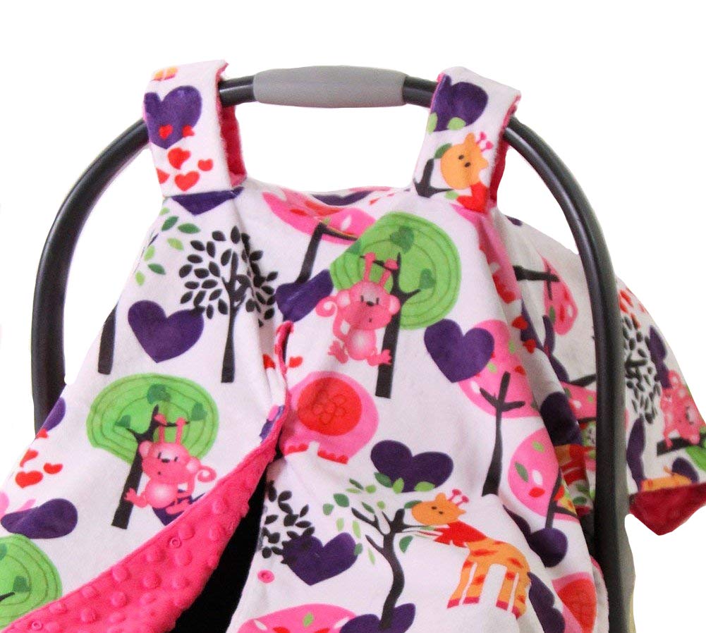 Baby Minky Velboa Carseat Canopy Carrier Cover (Safari/Hot Pink)