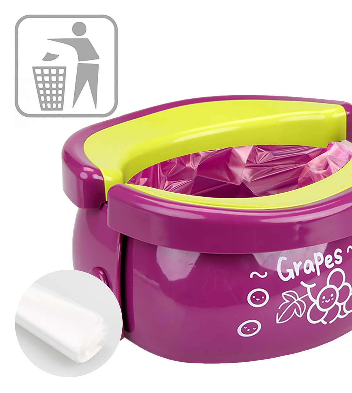 Portable Potty 2-in-1 Travel Toilet Seat & Compact Potty Trainer for Baby, Toddlers & Kids with Splash Guard & Liners (Grape)