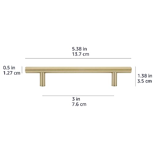 Amazon Basics Euro Bar Cabinet Handle (1/2-inch Diameter), 5.38-inch Length (3-inch Hole Center), Golden Champagne, 25-pack
