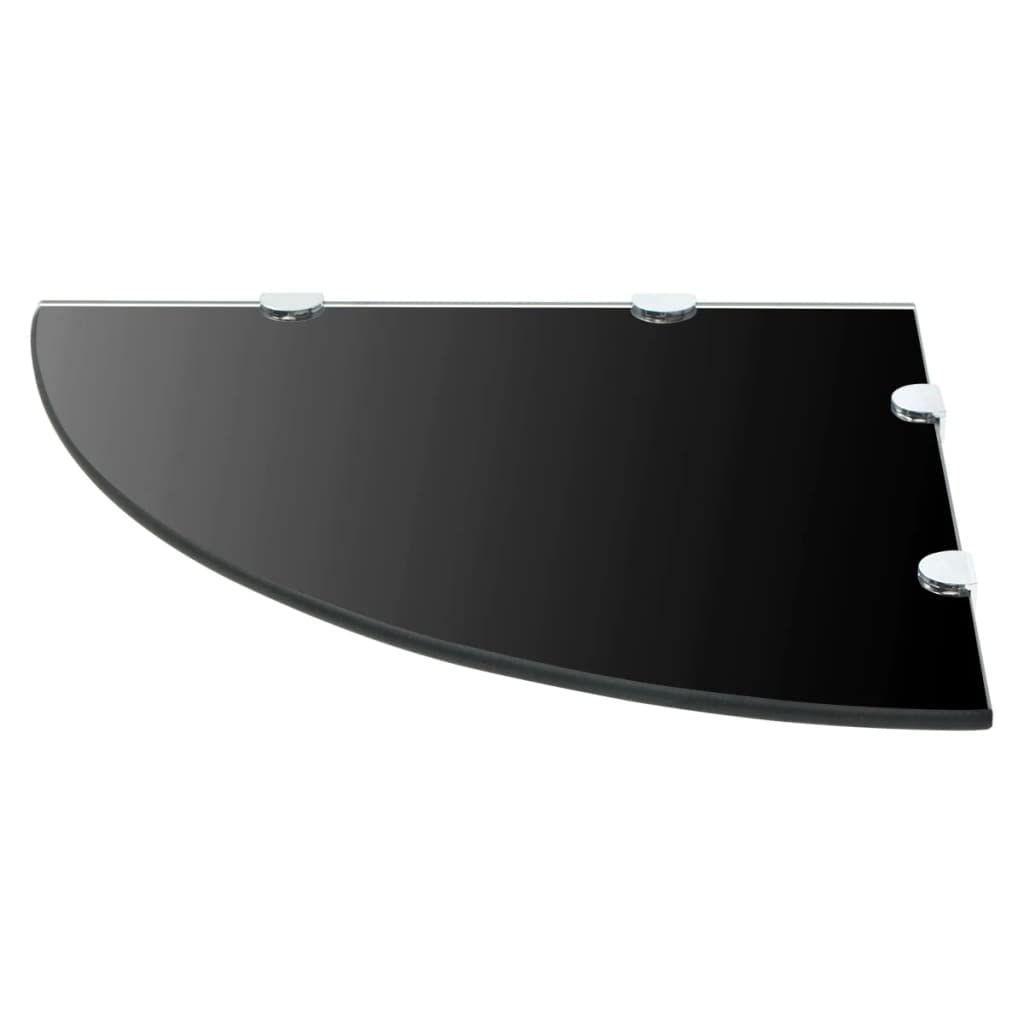 loibinfen Corner Shelf with Chrome Supports Glass Black, Tempered Floating Glass Shelves, Corner Floating Wall Mounted Shelf Tempered Glasses Wall Decor Display Storage Shelf, 17.7"x17.7"