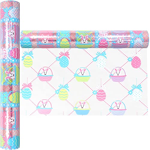 AnapoliZ Easter Cellophane Wrap Roll | 100’ Ft. Long X 16” In. Wide 2.3 Mil Thick , Crystal Clear , Design Cello Wrapping Paper for Treats , Baskets , Gifts Bunnies & Eggs