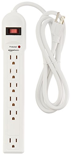 Amazon Basics Extension Cord - 10 feet - US - Black & 6-Outlet Surge Protector Power Strip, 790 Joule - White
