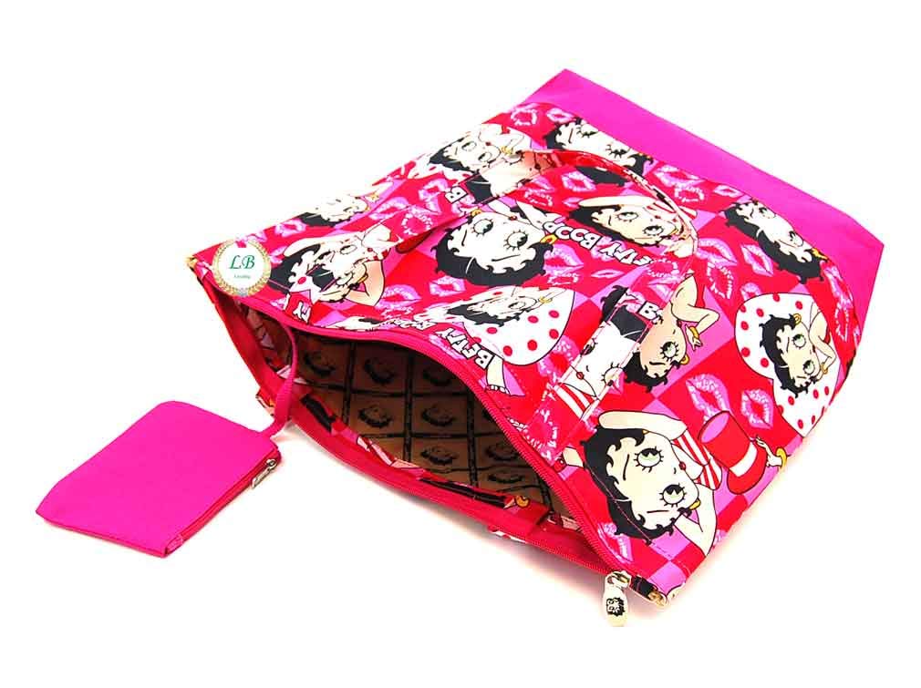 Betty Boop Polyester Shopping Bag with Coin Purse, Tote Style (Pink), Large