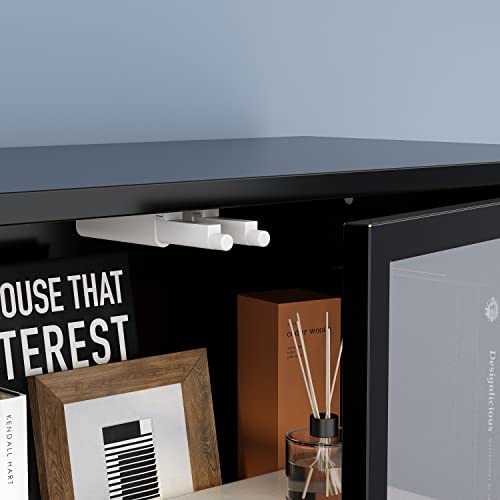 AIEGLE Kitchen Pantry Storage Cabinet with Glass Doors & Drawer, Freestanding Kitchen Pantry Cupboard, Utility Pantry Cabinet for Dining Room, Living Room, Black (31.5”W x 13.8”D x 70.9”H)