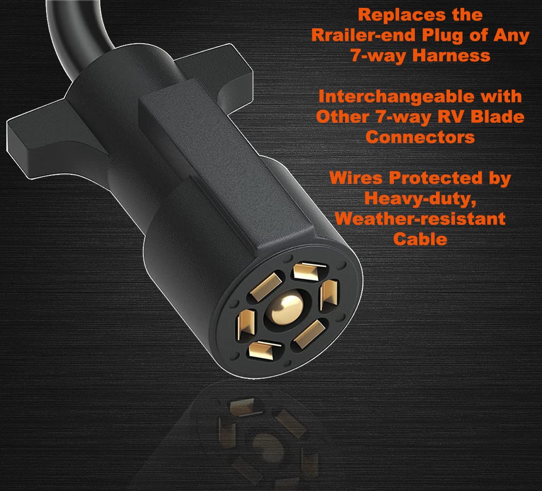 7 Pin Trailer Plug Wiring Harness (6ft)with 7 Gang Waterproof Junction Box, Heavy Duty 7 Way RV Trailer Replacement Wiring Harness Kit