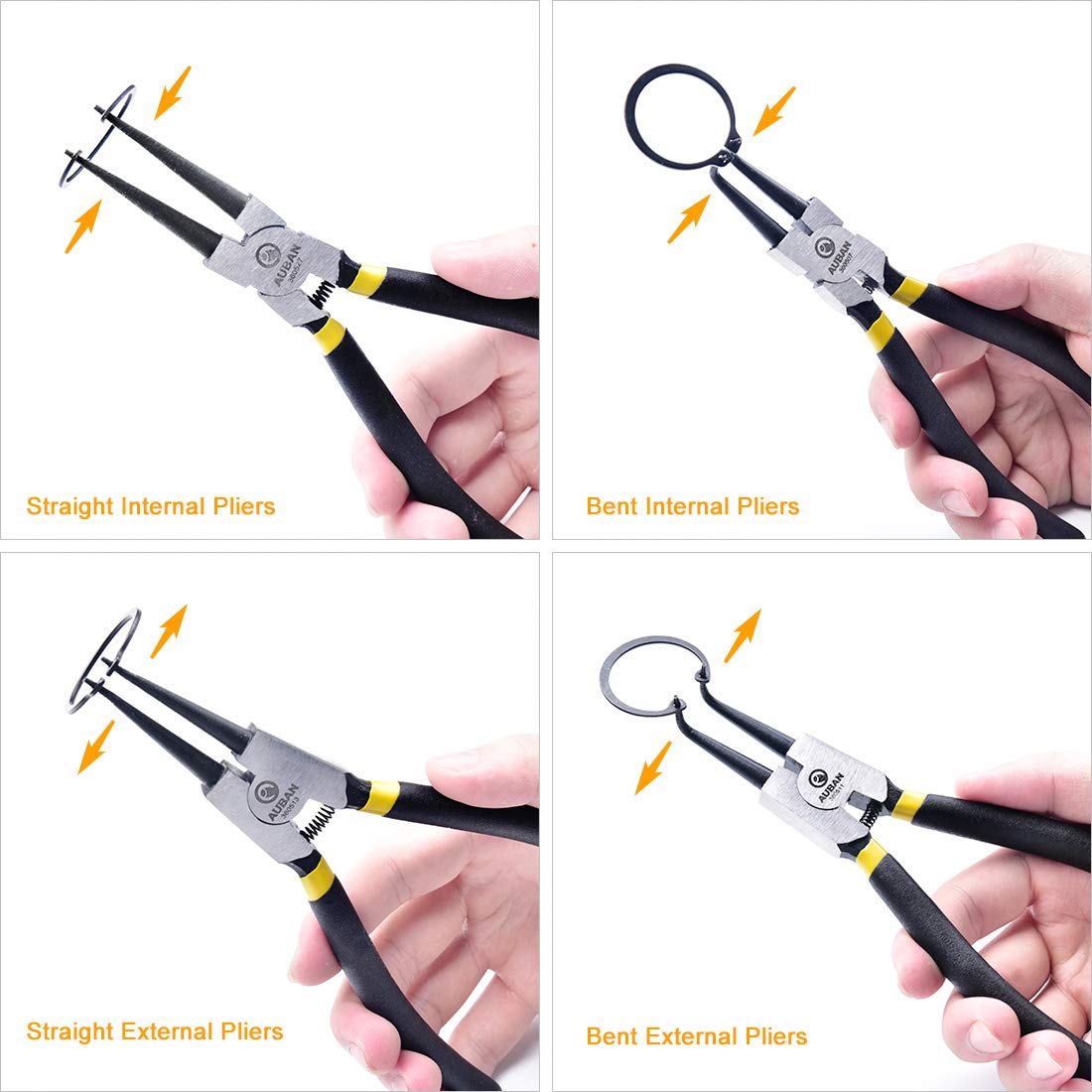 4 Piece 7-Inch Snap Ring Pliers Set, Internal/External Circlip Pliers Kit Straight/Bent Jaw Pliers Tips C-Clip Pliers with Storage Pouch