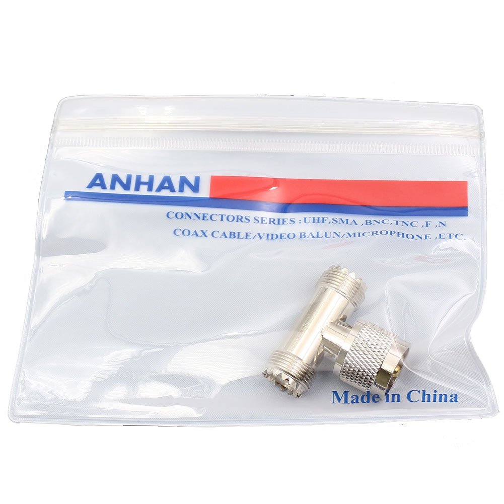 ANHAN UHF Male to UHF Female Tee Connectors, Pl259 Tee Connector pl259 Coaxial Cable Adapters SO239 Splitter for Ham Radio CB Antenna 1Pack
