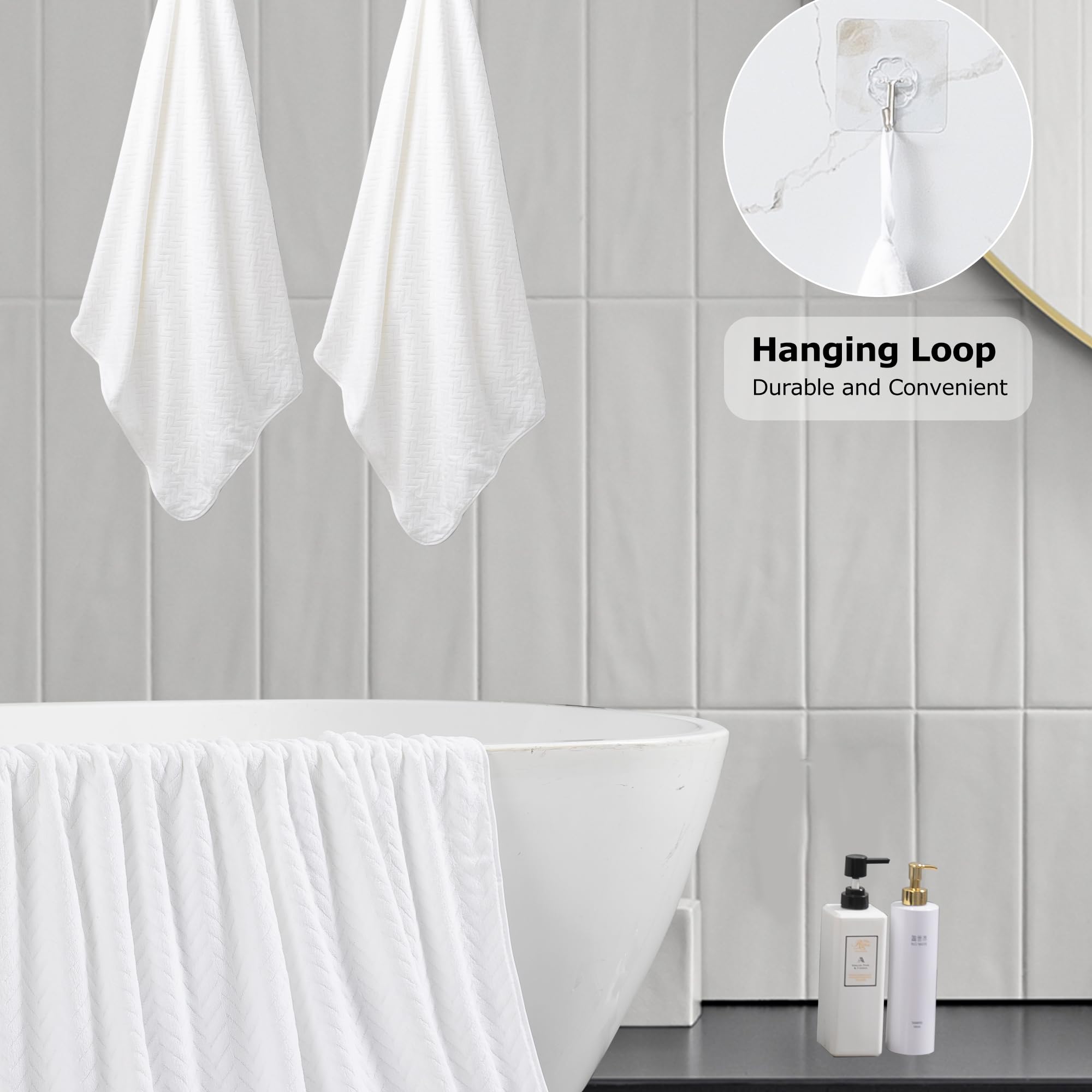 4 Piece Oversize Bathroom Towels Set, Extra Large 35x70Inch Bath Towels 600 GSM Microfiber Soft Highly Absorbent Towels Quick Dry Bath Towels for Hotel, Machine Washable Restroom Towel Sets (White)