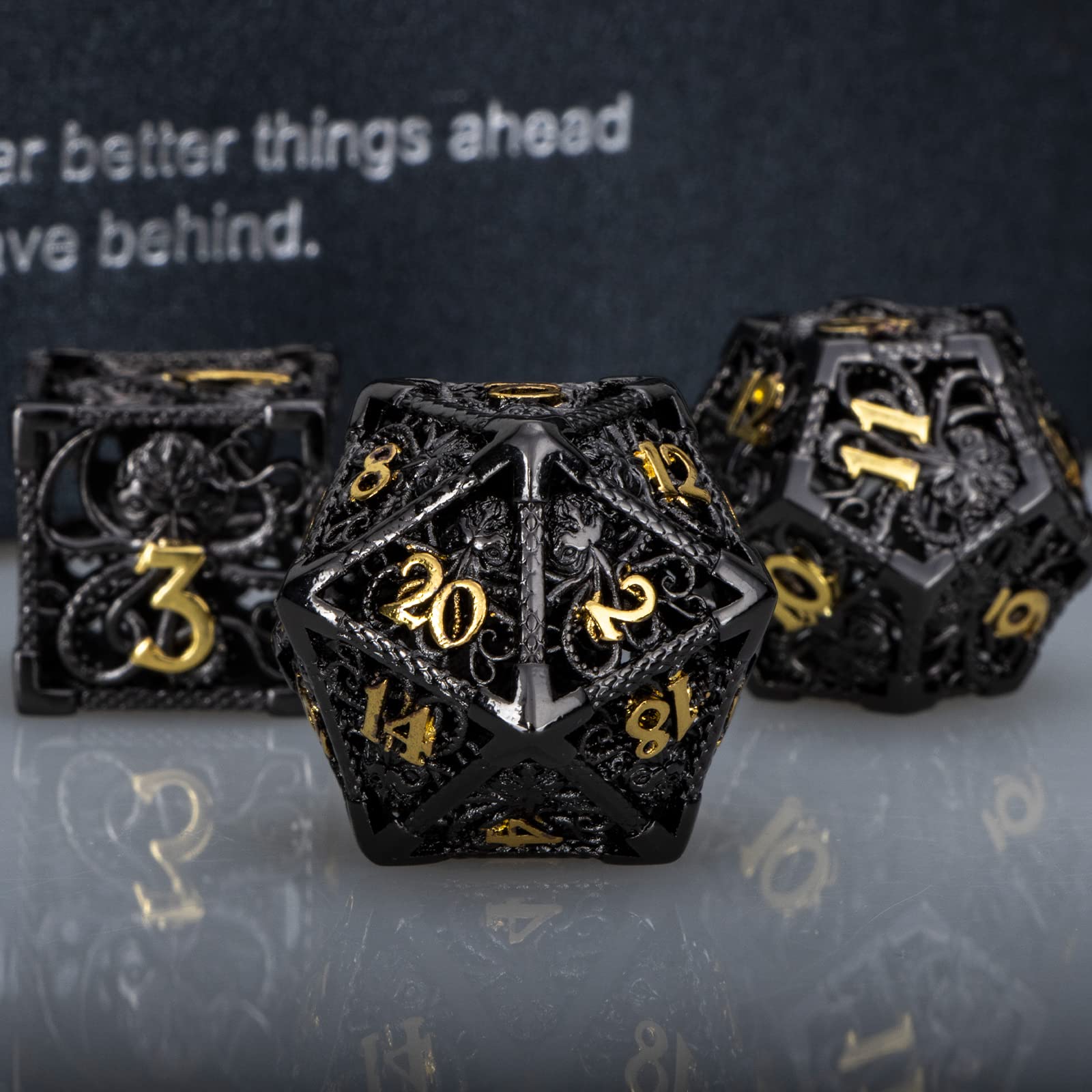 ARUOHHA Dungeons and Dragons Dice DND Metal Dice Set Mind Flayer D and D Dice for Pathfinder MTG Role Playing Dice Hollow Polyhedral Dice Black D&D Dice Set with Gift Box D20 D12 D10 D8 D6 D4