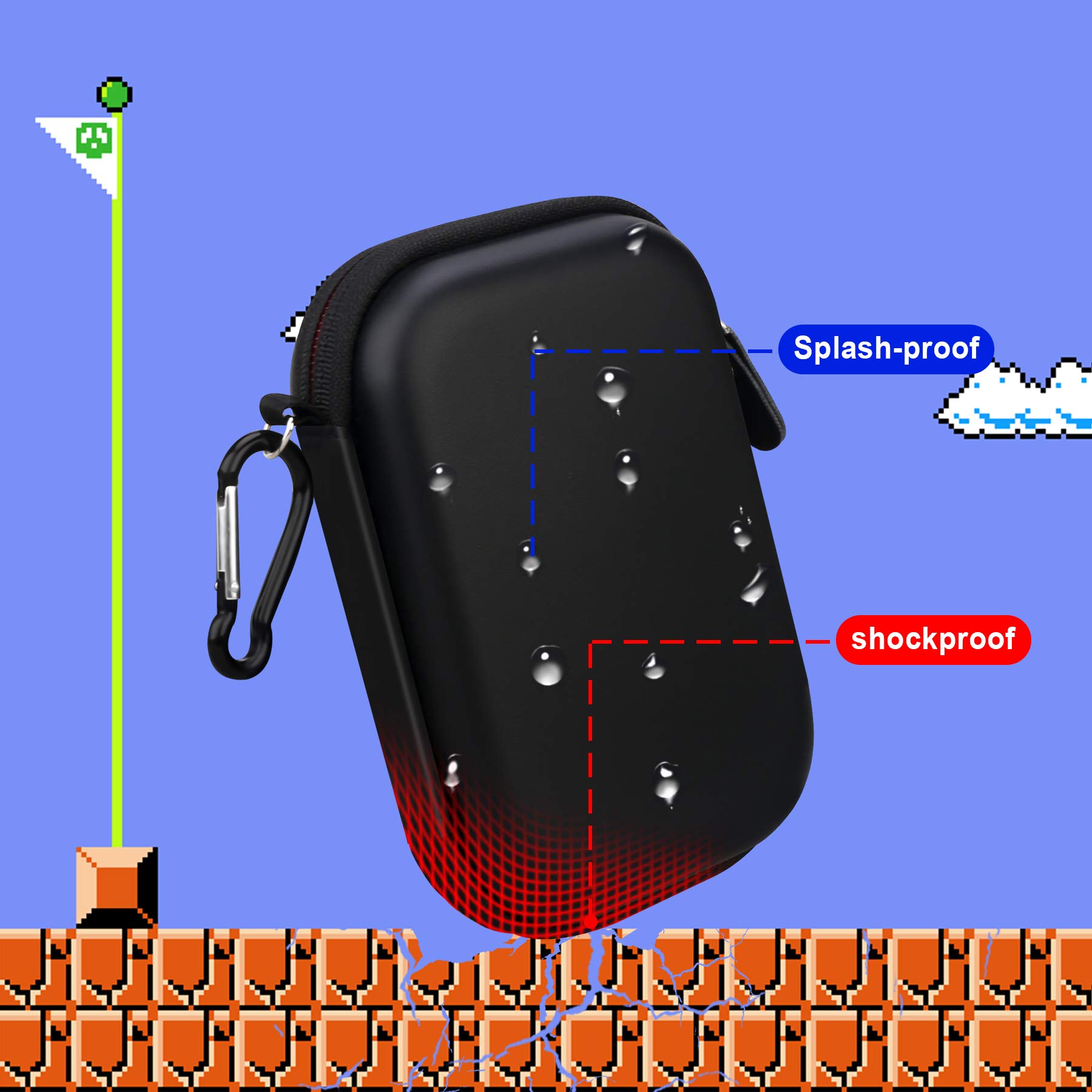 BOVKE Carrying Case For Nintendo Game & Watch: Super Mario Bros Handheld Game Consoles Classic Device, Extra Mesh Pocket for Charging Cable, Black