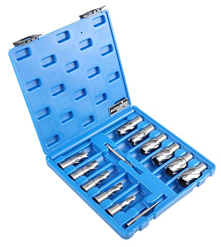 Accusize Industrial Tools 13 Pc 7/16'' to 1-1/16'' Hss Annular Cutters, 1'' Cutting Depth, 3/4'' Weldon Shank, with 2 Pilot Pins, Strong Box, N10