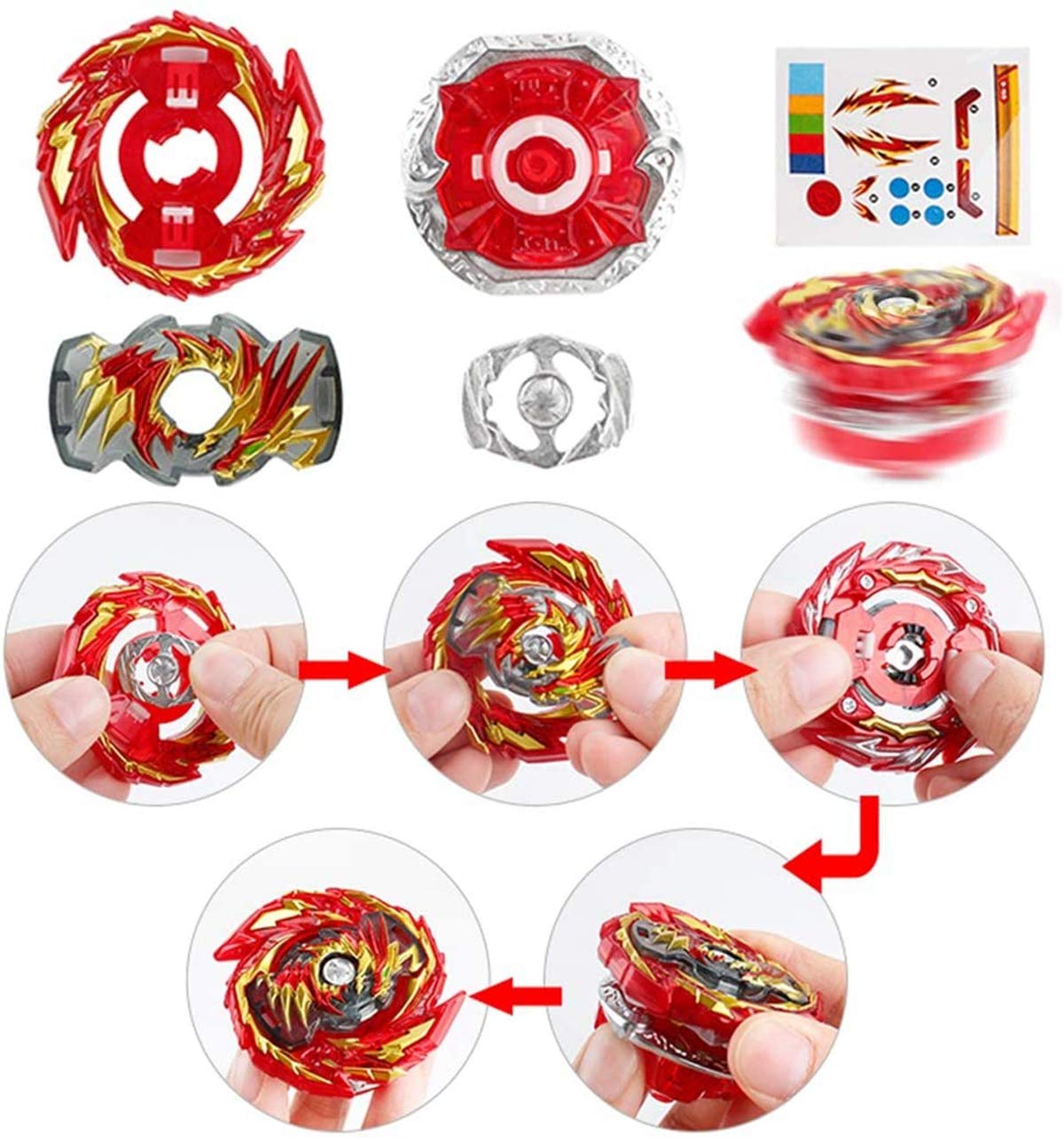 Bey Battle Burst Blade Evolution GT B-155 Booster Master Diabolos.Gn Red Left and Right Launcher Handle Starter Set Gaming Top God Bay Lr Bey Sparking Launcher Battling Tops Spinning Toys