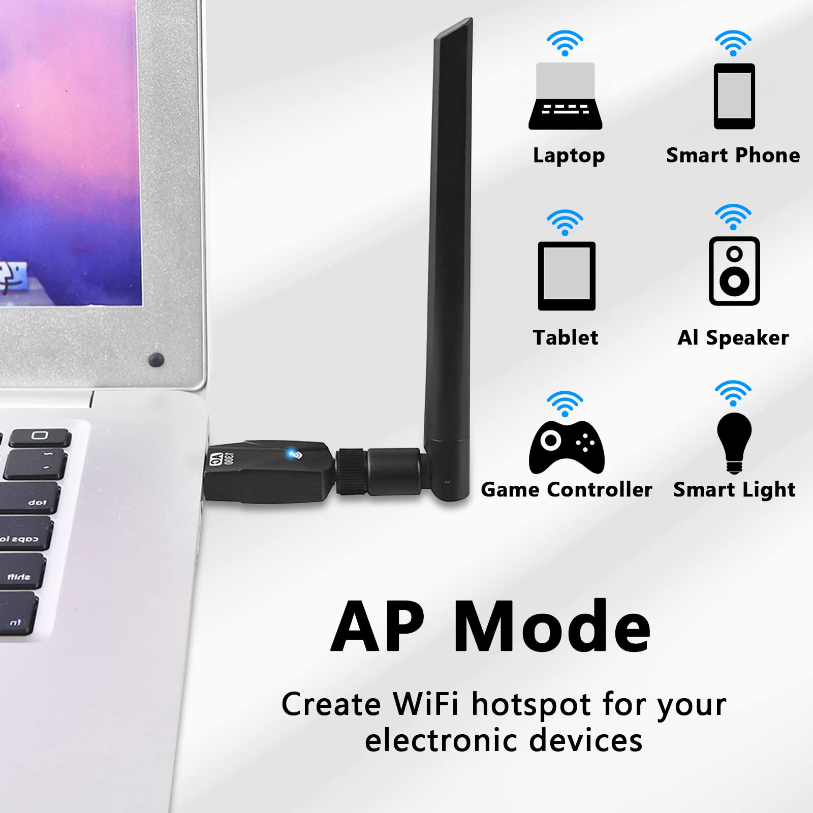 USB WiFi Adapter 1300Mbps Wireless Dongle for Desktop PC, USB 3.0 2.4GHz/5GHz WiFi Adapter Features RTL8812BU, 5dBi High Gain Antenna Compatible with Windows 10/7/8/8.1/XP/Vista and Mac OS 10.9-10.15
