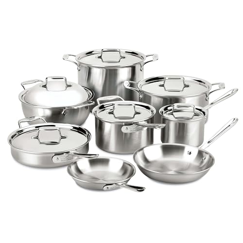 All-Clad BD005714 Brushed d5 Stainless Steel 5-Ply 14-Piece Cookware Set