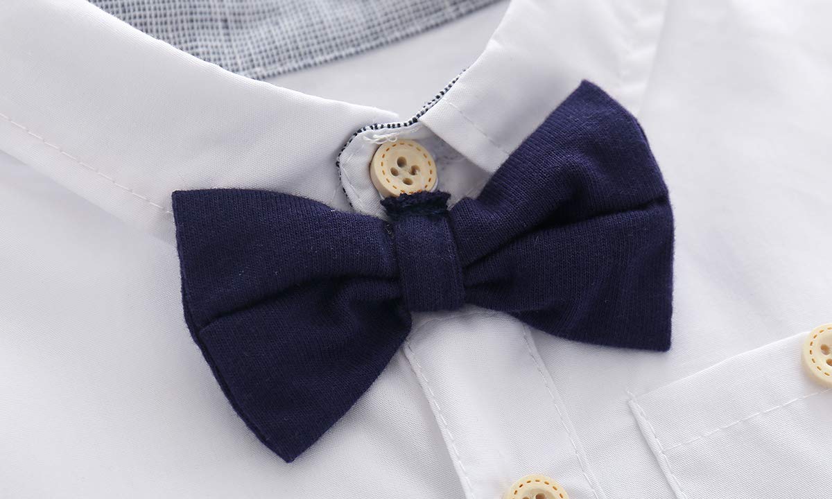 Newborn Baby Boys Gentleman Outfits Suits, Infant Short Sleeve Shirt+Bib Pants+Bow Tie Overalls Clothes Set,3-6M