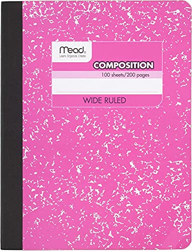 Mead Composition Book, 6 Pack of Wide Ruled Composition Notebooks, Wide Rule paper, 100 sheets (200 Pages), Pastel Color Notebook