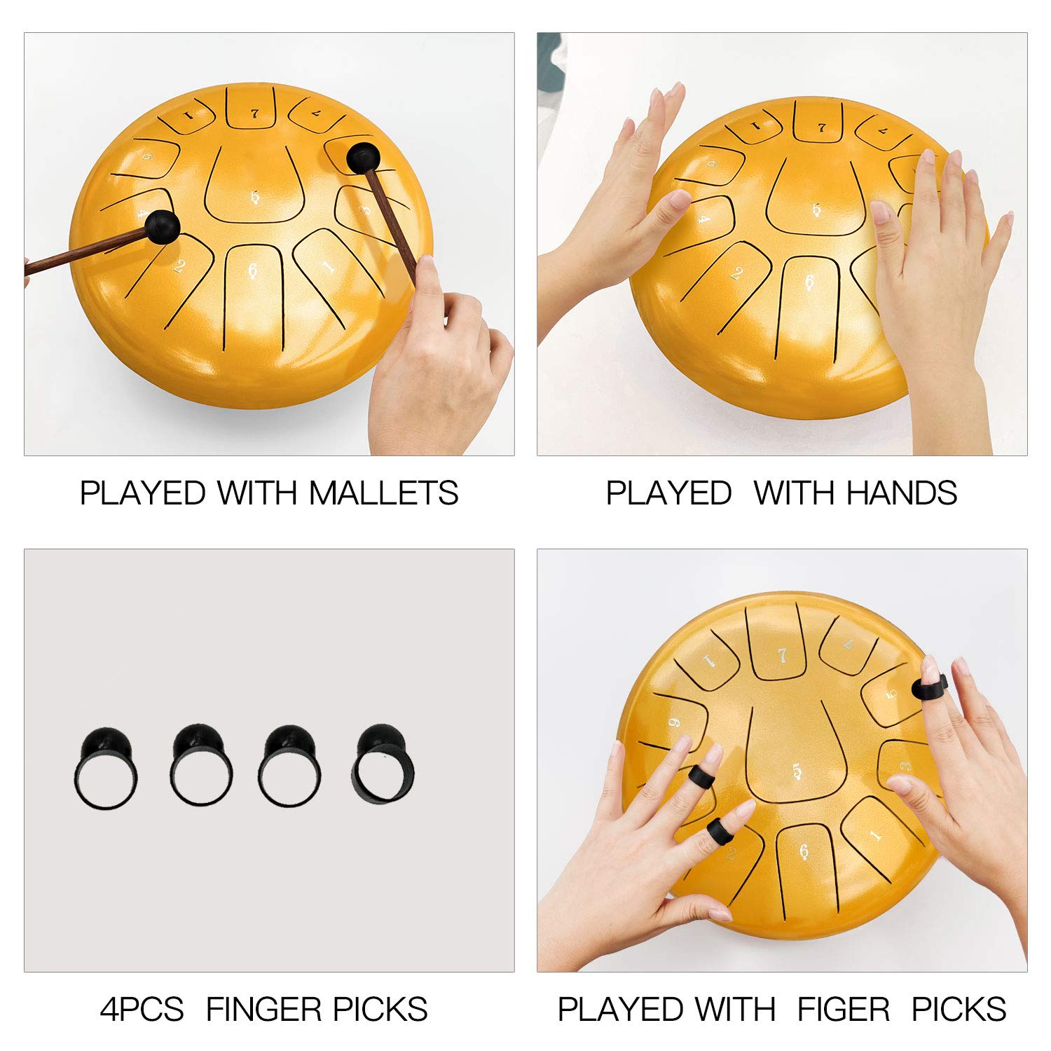 AS TEMAN HANDPAN,Steel Tongue Drum,10 inch 11Notes Tongue Drum,Steel Drums Percussion Instrument (matte gold)