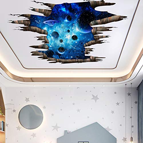 3D Galaxy Universe Scene Blue Cosmic Wall Decals Removable Magic 3D Milky Way Outer Space Dolphin Planet Starry Sky Stars Wall Decals for Kids Bedroom Ceiling Living Room Nursery