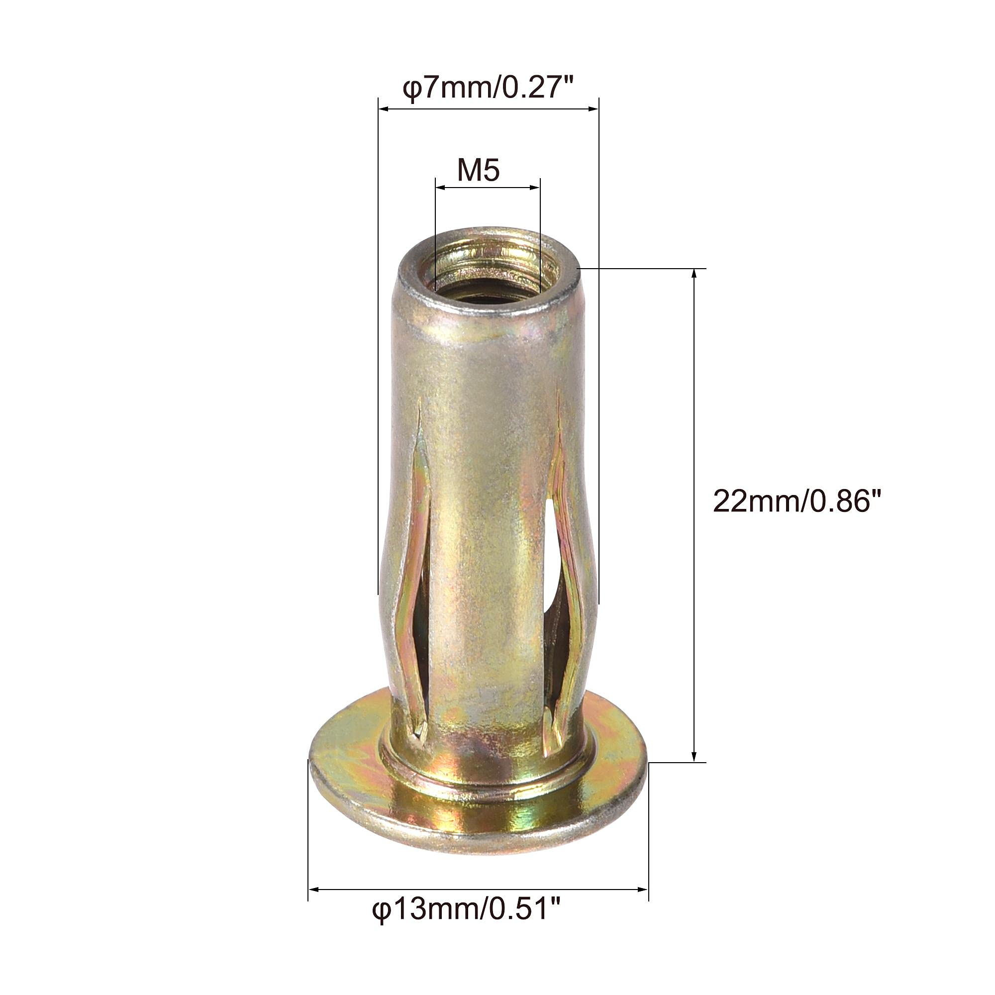 uxcell Multi-Grip Rivet-Nut, M5 Pre-Bulbed Shank Carbon Steel Color-Zinc-Plated Flat Head Threaded Insert Nut 40Pcs