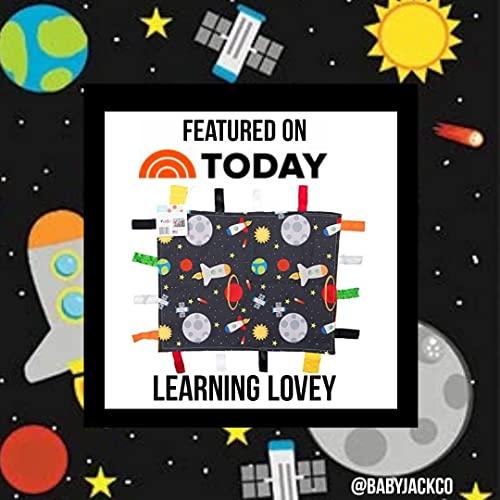 Baby Sensory, Security & Teething Closed Ribbon Tag Lovey Blanket with Minky Dot Fabric: 14X18 (Outer Space)