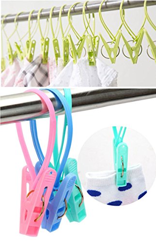 JCBIZ 24Pcs Clothes Peg Clip Pins,Multicolor Rope Clip Hanging Clothes line Windproof Hanger Sock Clothes Drying Peg PP Plastic Clips Hooks