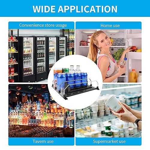3 Set Drink Organizer for Fridge, Self-Pushing Beer Can Dispenser Holds Up to 12 Cans/Set, Width Ajustable Beverage Dispenser for Fridge Glide(Black)